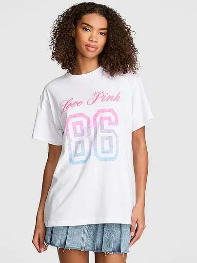 Pink Campus Cotton™ Bling Tee - White,ivory