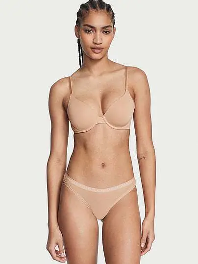 Victoria's Secret Stretch Cotton Thong Panty - Beige
