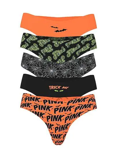 Pink 5-pack No-show Thong Panties - Print
