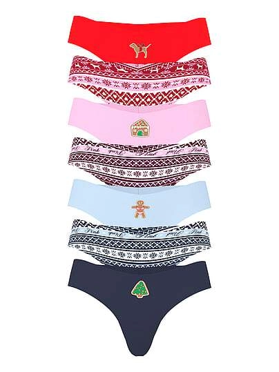 Pink 5-pack No-show Thong Panties - Print