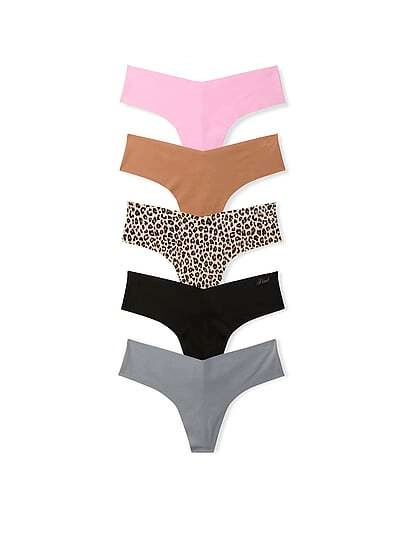 Pink 5-pack No-show Thong Panties - Print