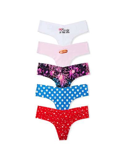 Pink 5-pack No-show Thong Panties - Print