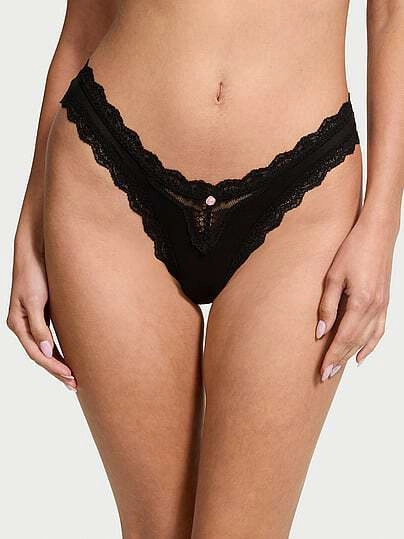 Victoria's Secret Dream Angels Lace & Mesh Brazilian Panty - Black