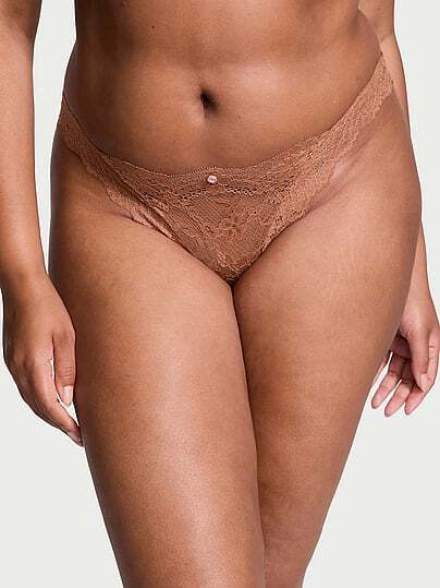 Victoria's Secret Dream Angels Sheer Lace-trim Brazilian Panty - Brown