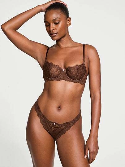Victoria's Secret Dream Angels Sweet Melody Motif Satin Flutter Brazilian Panty - Brown