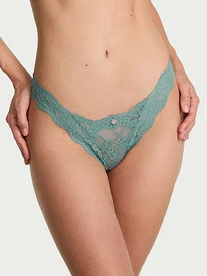 Victoria's Secret Dream Angels Sheer Lace-trim Brazilian Panty - Green