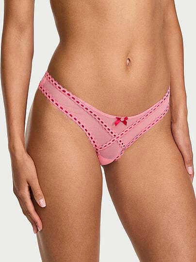 Victoria's Secret Dream Angels Sweet Melody Motif Satin Flutter Brazilian Panty - Pink