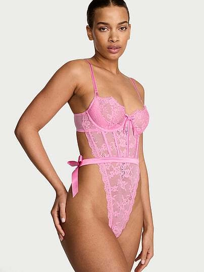 Victoria's Secret Dream Angels Wicked Unlined Lace Teddy - Pink