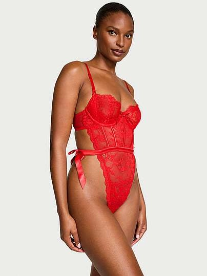 Victoria's Secret Dream Angels Wicked Unlined Lace Teddy - Red