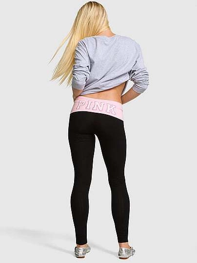 Pink All-day Cotton™ Foldover Leggings - Black