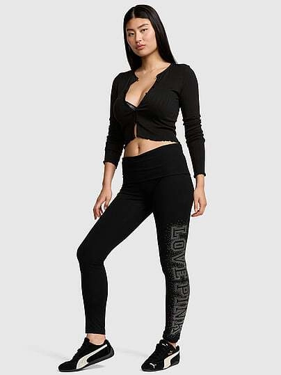 Pink All-day Cotton™ Foldover Leggings - Black