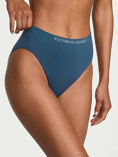 Victoria's Secret Seamless Rib Lace-trim High-leg Brief Panty - Blue