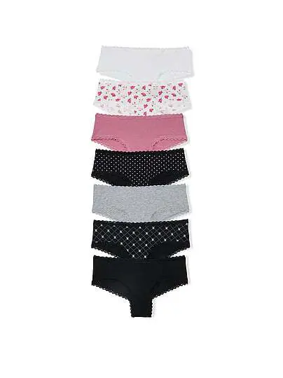 Victoria's Secret 7-pack Lace-trim Cotton Cheeky Panties - Print