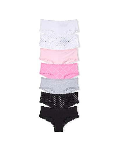 Victoria's Secret 7-pack Lace-trim Cotton Cheeky Panties - Print