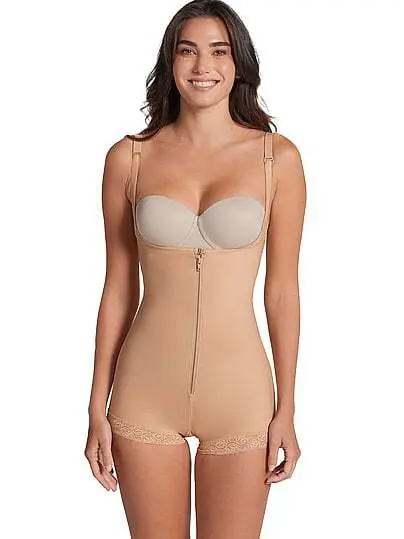 Victoria's Secret Leonisa Shapewear Firm Compression Open Bust Body Shaper Boyshorts - Beige