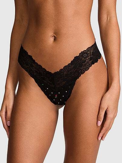 Pink Wink™ Lace-trim Cotton Thong Panty - Print