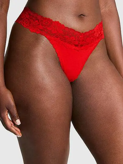 Pink Wink™ Lace-trim Thong Panty - Red