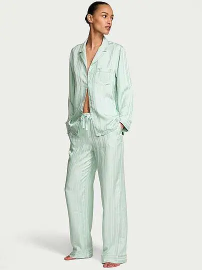 Victoria's Secret Signature Satin Long Pajama Set - Green