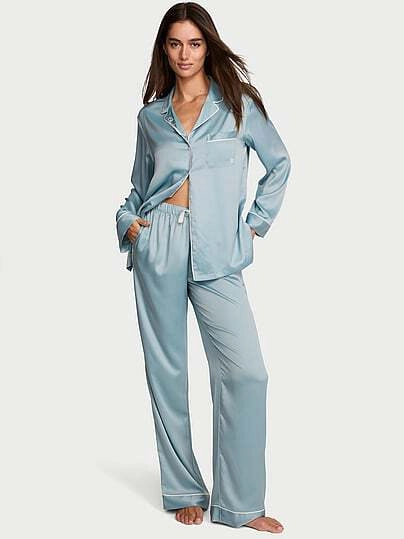Victoria's Secret Signature Satin Long Pajama Set - Grey