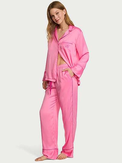 Victoria's Secret Signature Satin Long Pajama Set - Pink