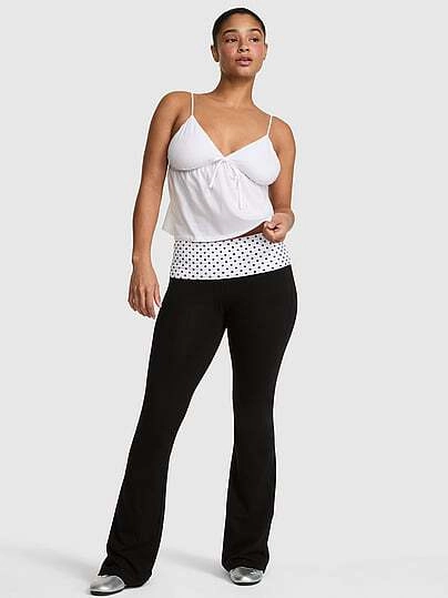 Pink All-day Cotton Foldover Flare Leggings - Black