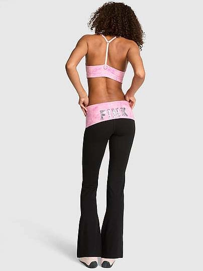 Pink All-day Cotton Foldover Flare Leggings - Black