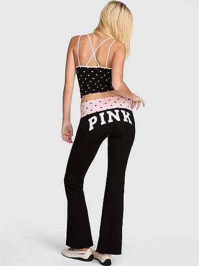 Pink All-day Cotton Foldover Flare Leggings - Black