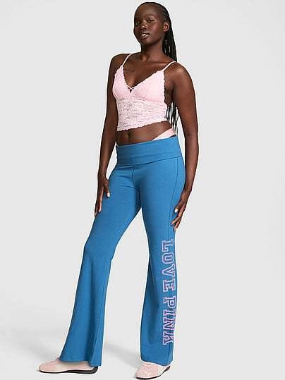 Pink All-day Cotton Foldover Flare Leggings - Blue