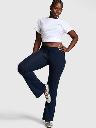 Pink All-day Cotton Foldover Flare Leggings - Blue