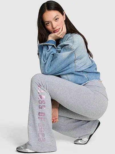 Pink All-day Cotton Foldover Flare Leggings - Grey