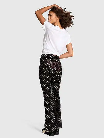 Pink All-day Cotton Foldover Flare Leggings - Print