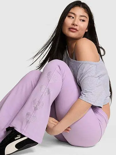 Pink All-day Cotton Foldover Flare Leggings - Purple