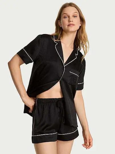 Victoria's Secret Signature Satin Short Pajama Set - Black
