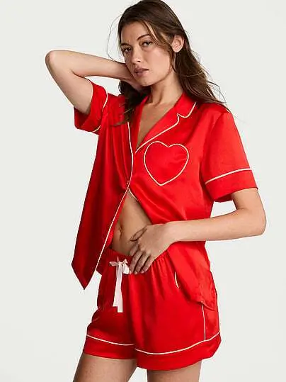 Victoria's Secret Signature Satin Short Pajama Set - Red