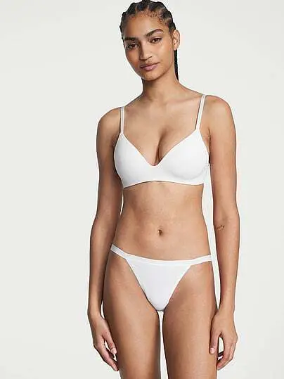 Victoria's Secret Stretch Cotton String Bikini Panty - White,ivory