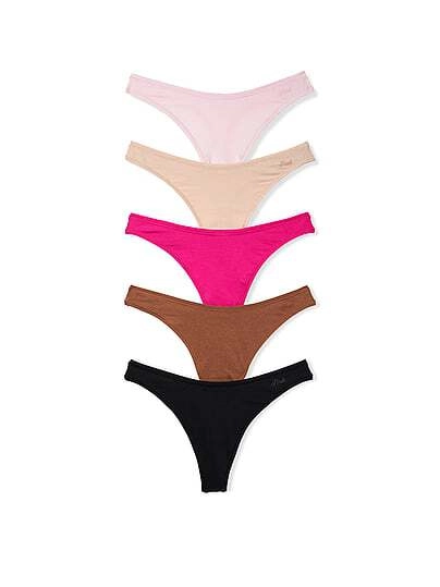 Pink 5-pack Cotton Thong Panties - Print