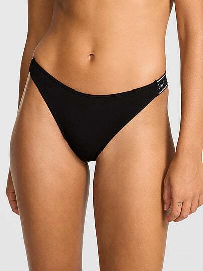 Pink Logo Thong Panty - Black