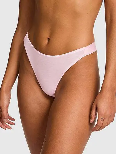 Pink Logo Cotton Shine High-leg Thong Panty - Pink