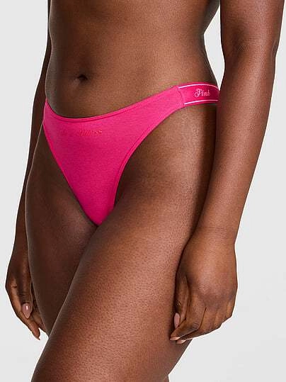 Pink Logo Cotton High-leg Thong Panty - Pink
