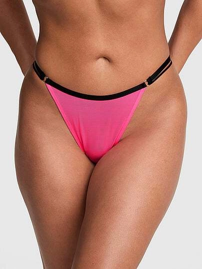 Pink Logo Cotton High-leg Thong Panty - Pink