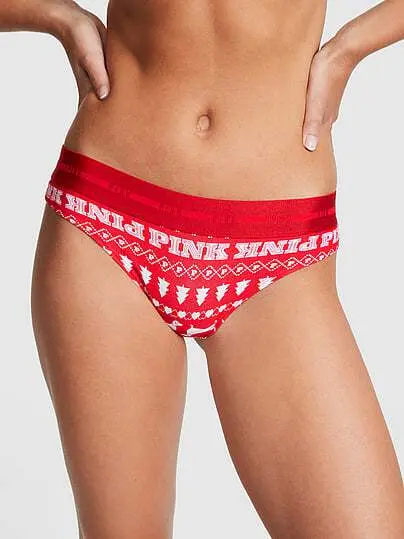Pink Logo Cotton Shine High-leg Thong Panty - Print