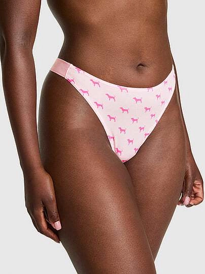 Pink Logo Cotton High-leg Thong Panty - Print