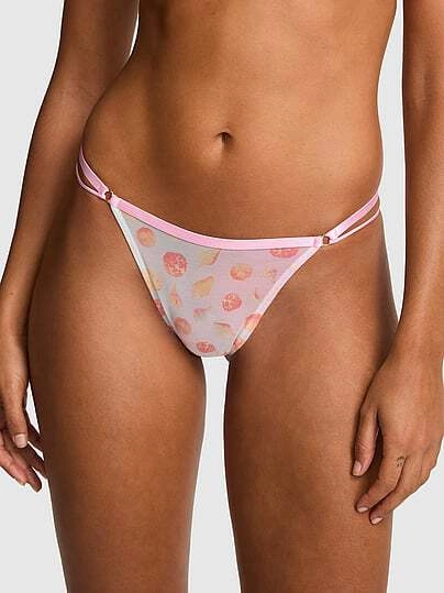 Pink Logo Cotton High-leg Thong Panty - Print