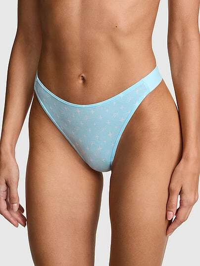 Pink Logo Cotton High-leg Thong Panty - Print