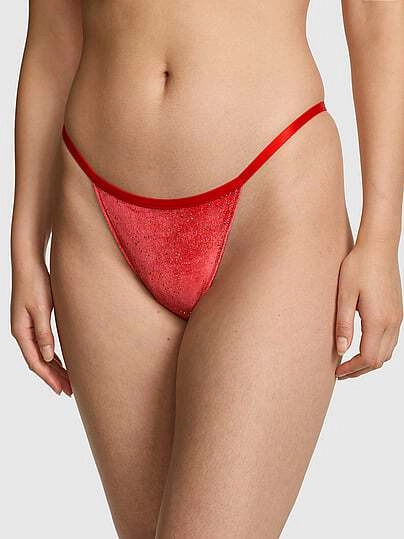 Pink Logo Cotton High-leg Thong Panty - Red