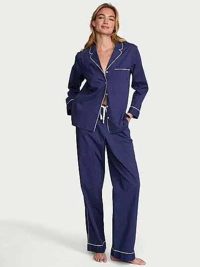 Victoria's Secret Heritage Cotton Long Pajama Set - Blue