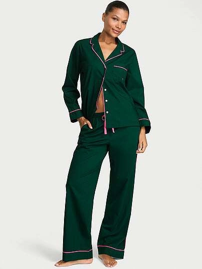 Victoria's Secret Heritage Cotton Long Pajama Set - Green