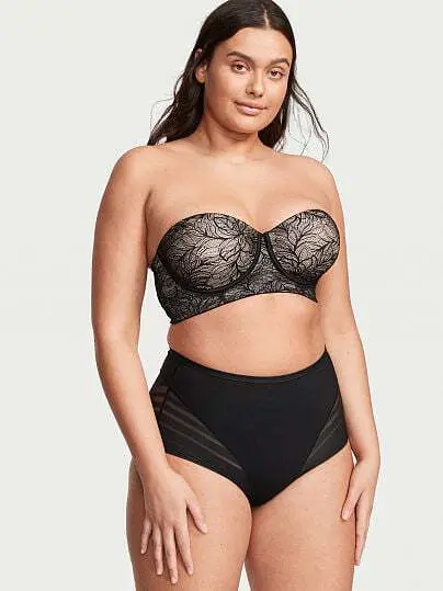 Victoria's Secret Leonisa Shapewear Firm Compression Strapless Lace Longline Bra - Black