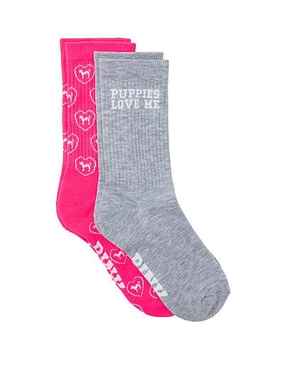 Pink 2-pack Crew Socks - Print