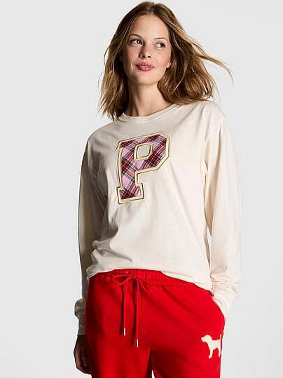 Pink Long-sleeve Tee - Beige